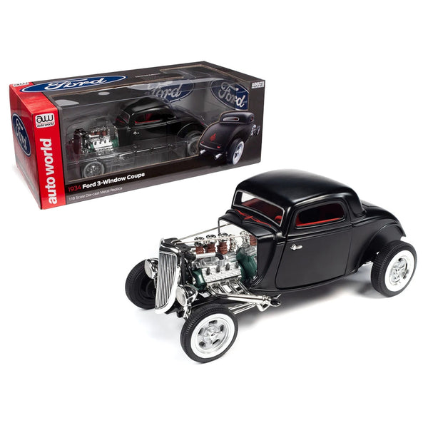 Auto World 1:18 1934 Ford 3-Window Coupe High Boy Hot Rod – Matte Blac ...